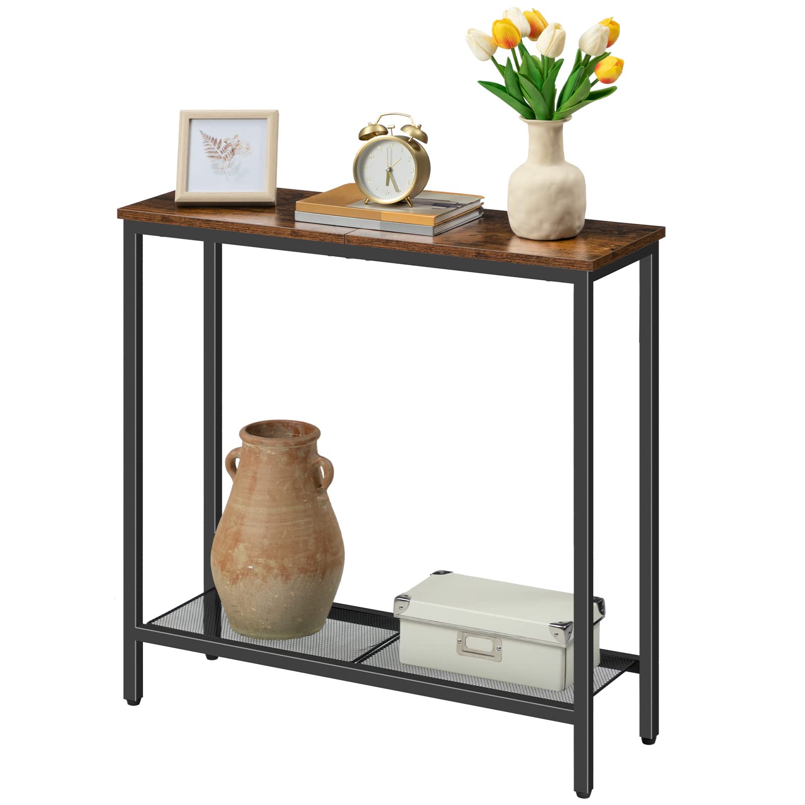 HOOBRO 29.5" Narrow Console Table, Small Entryway Table with Shelf, 2 Tier Thin Sofa Table, Side Table, Display Table, for Hallway, Living Room, Bedroom, Rustic Brown and Black BF74XG01