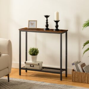 HOOBRO 29.5" Narrow Console Table, Small Entryway Table with Shelf, 2 Tier Thin Sofa Table, Side Table, Display Table, for Hallway, Living Room, Bedroom, Rustic Brown and Black BF74XG01