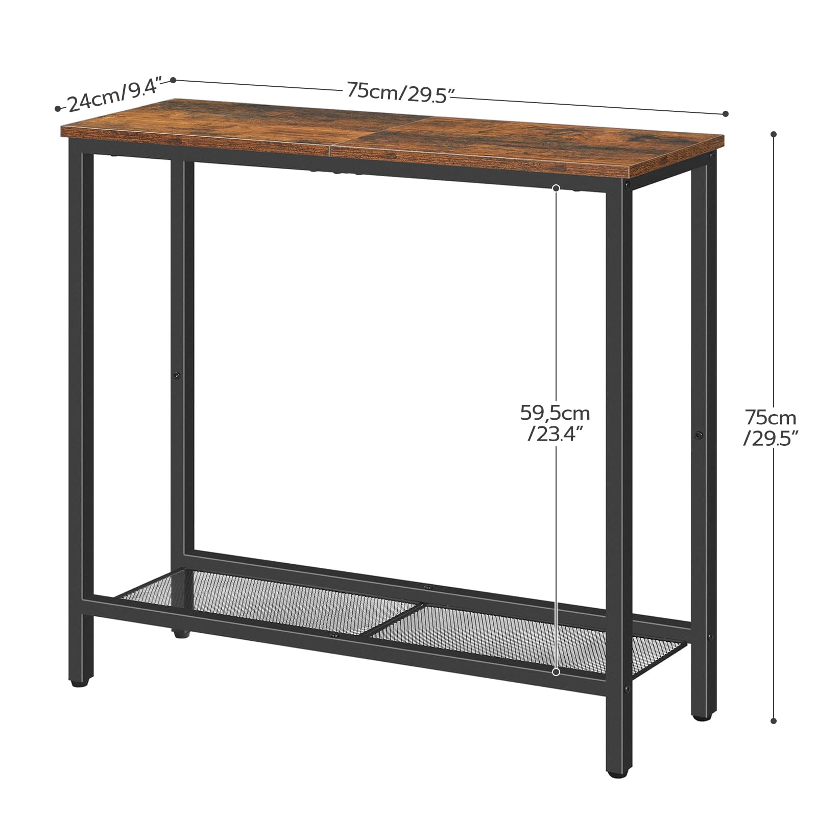 HOOBRO 29.5" Narrow Console Table, Small Entryway Table with Shelf, 2 Tier Thin Sofa Table, Side Table, Display Table, for Hallway, Living Room, Bedroom, Rustic Brown and Black BF74XG01