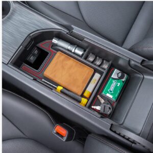 topinstall red center console organizer compatible with 2018-2023 2024 toyota camry xle xse and 2020-2024 camry le se with dual usb ports, interior accessories armrest tray insert (not for 2025)