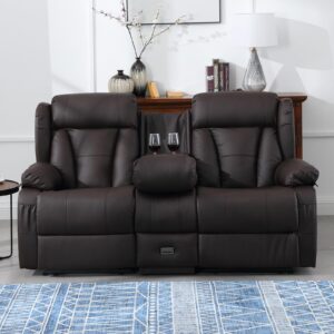 ibtkig 72.8" loveseat recliner rv sofa, manual recliner loveseat with console, cup holders, usb & type-c charge ports, built-in outlets and middle storage drawer, double reclining sofa for living room