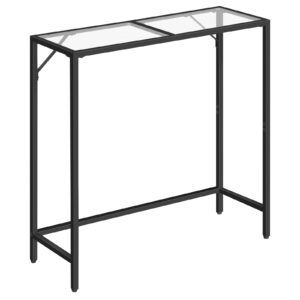 mahancris console table, 27" narrow behind sofa table, tempered glass entryway table with metal frame, adjustable feet, industrial style, for entrance, living room, hallway, balcony, black cth68b01