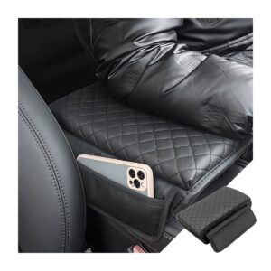 zipelo car armrest cushion, carbon fiber leather auto center console pad, memory foam armrest box with storage bag, hand rest pillow with organizer pockets, universal fit for most vehicles (black)