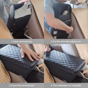 zipelo Car Armrest Cushion, Carbon Fiber Leather Auto Center Console Pad, Memory Foam Armrest Box with Storage Bag, Hand Rest Pillow with Organizer Pockets, Universal Fit for Most Vehicles (Black)