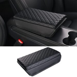 carwiner center console cover for tesla model 3 model y, pu leather armrest box cushion protector accessories