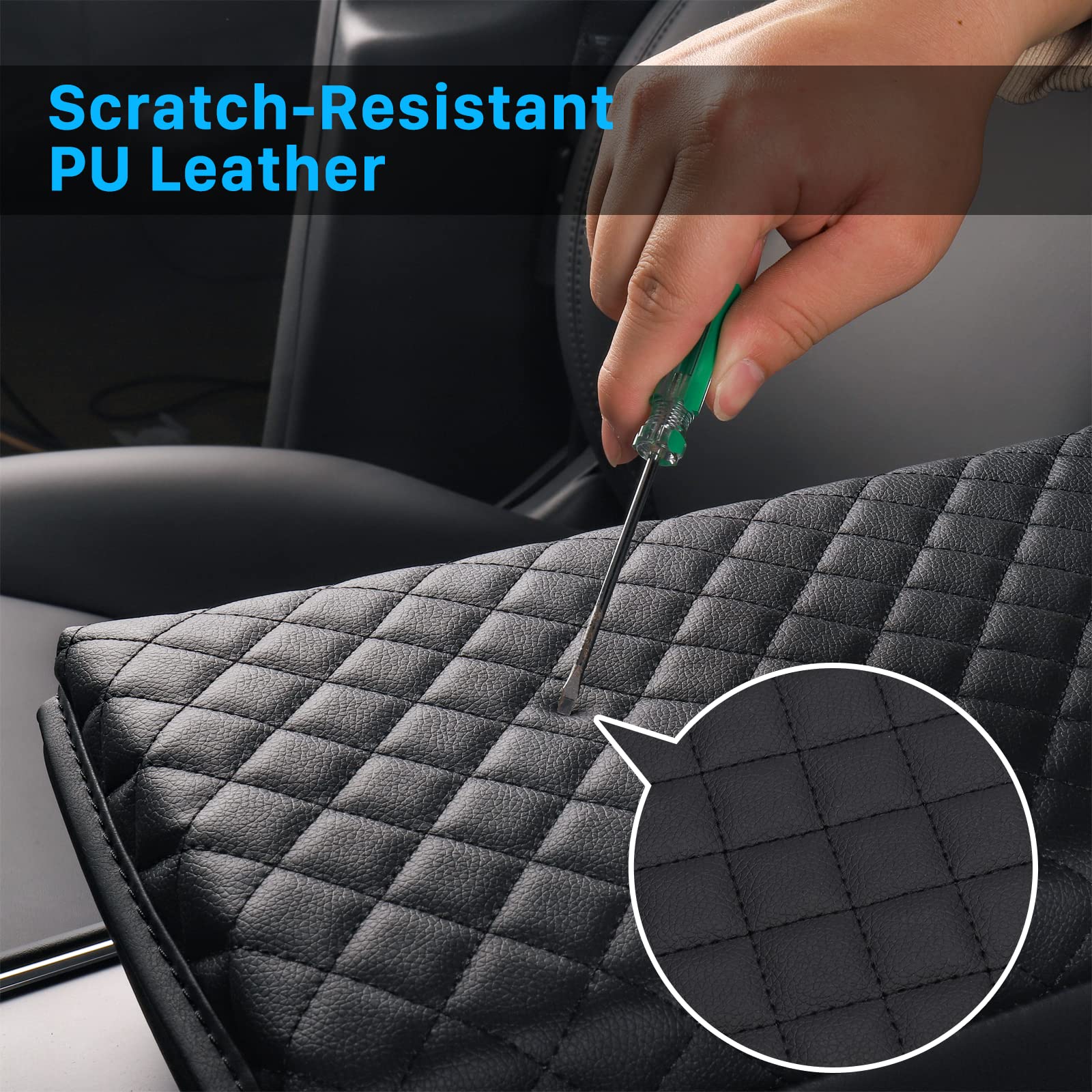 Carwiner Center Console Cover for Tesla Model 3 Model Y, PU Leather Armrest Box Cushion Protector Accessories