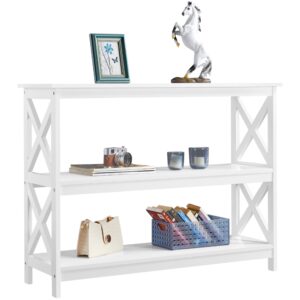 yaheetech console table with 3 storage shelves, entryway table sofa side table narrow long bookshelf for hallway living room, accent furniture, white