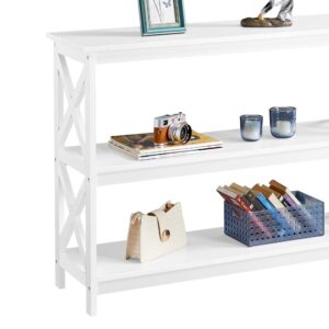 Yaheetech Console Table with 3 Storage Shelves, Entryway Table Sofa Side Table Narrow Long Bookshelf for Hallway Living Room, Accent Furniture, White