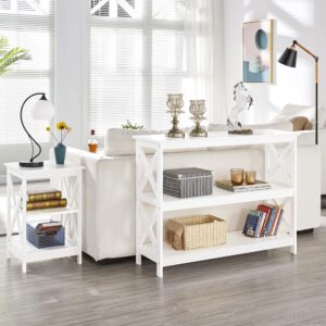 Yaheetech Console Table with 3 Storage Shelves, Entryway Table Sofa Side Table Narrow Long Bookshelf for Hallway Living Room, Accent Furniture, White