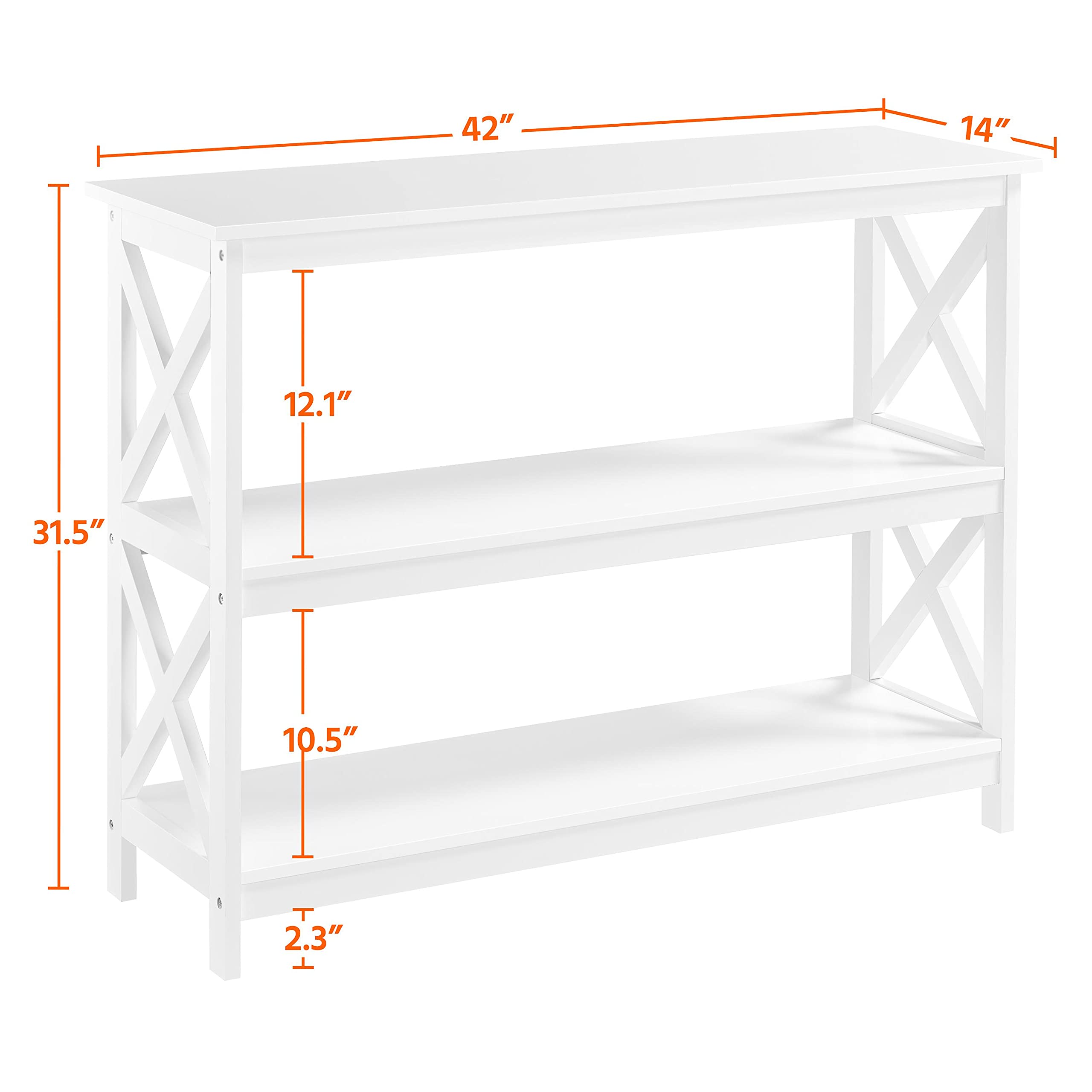 Yaheetech Console Table with 3 Storage Shelves, Entryway Table Sofa Side Table Narrow Long Bookshelf for Hallway Living Room, Accent Furniture, White