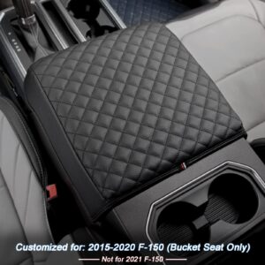 PIMCAR Center Console Cover Compatible with Ford 2015-2020 F150, 2017-2022 F250 F350 F450, 2018-2024 Expedition Interior Accessories Custom PU Leather Armrest Cushion Protector (Bucket Seat Only)