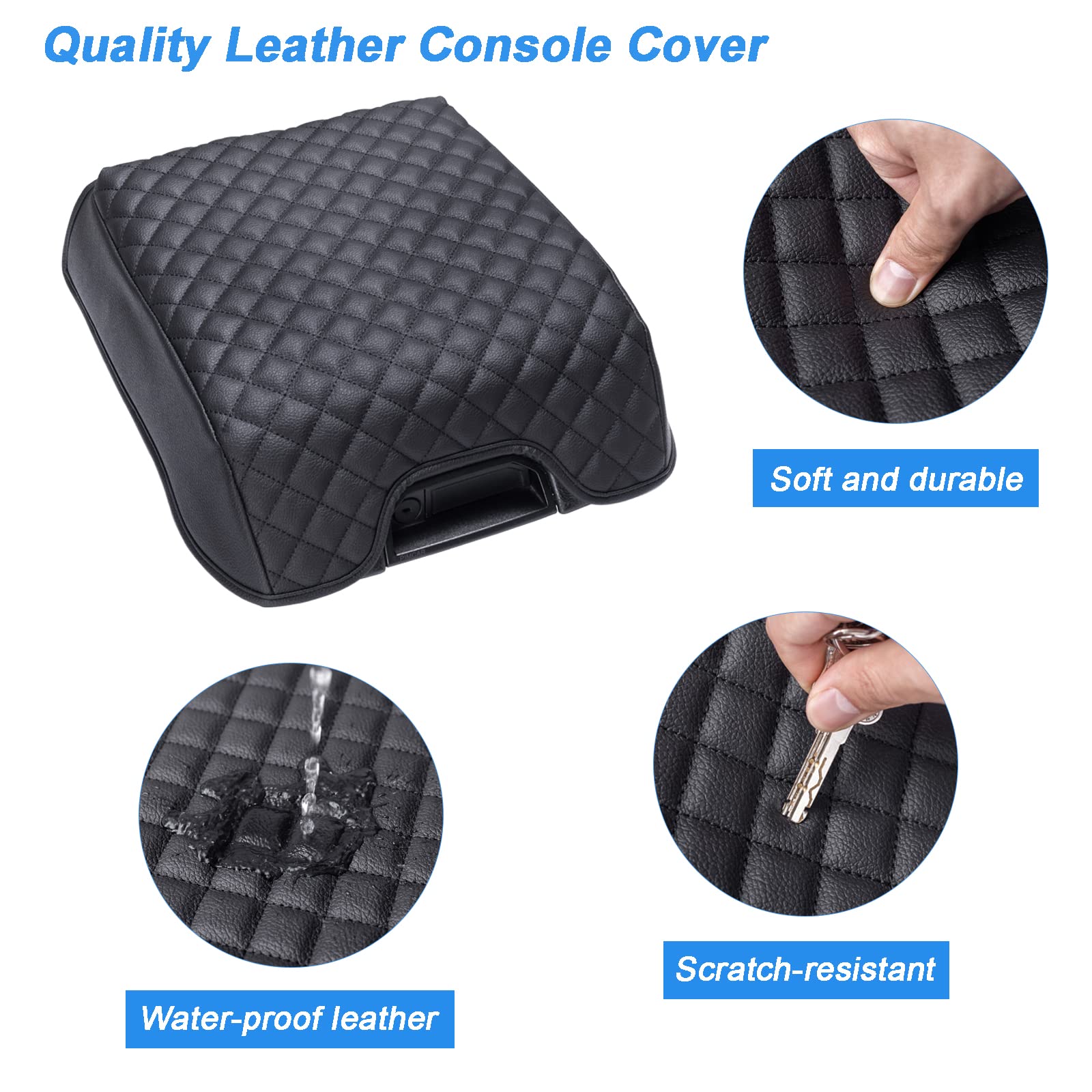 PIMCAR Center Console Cover Compatible with Ford 2015-2020 F150, 2017-2022 F250 F350 F450, 2018-2024 Expedition Interior Accessories Custom PU Leather Armrest Cushion Protector (Bucket Seat Only)