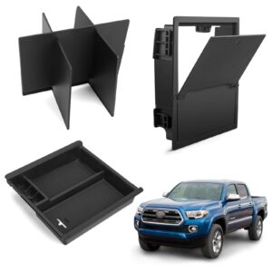 tyiagle armrest dividers storage box and center console organizer tray for toyota tacoma 2016-2020 2021 2022 2023 3rd gen tacoma secondary accessories (3 pcs)