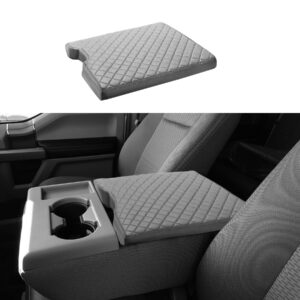 zxiaochun center console cover for ford f150 2015-2024 and f250 f350 f450 2017-2024 leather arm rest box lid middle console armrest protective cover accessories(40/20/40 jump seat console only)(gray)