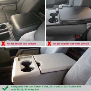 Zxiaochun Center Console Cover for Ford F150 2015-2024 and F250 F350 F450 2017-2024 Leather Arm Rest Box Lid Middle Console Armrest Protective Cover Accessories(40/20/40 Jump Seat Console Only)(Gray)