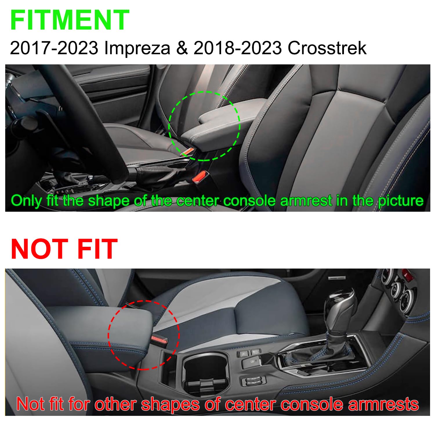 PIMCAR Premium Full Center Console Cover Compatible with 2018-2023 Subaru Crosstrek & 2017-2023 Subaru Impreza Middle Armrest Cushion Accessories PU Leather Wrap The Whole Armrest Lid Completely