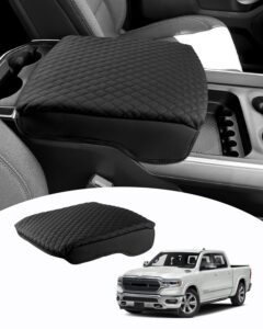 shademax dodge ram 1500 center console cover,armrest cushion pad cover for dodge ram 1500 accessories 2019 2020 2021 2022 2023 2024, pu leather dodge console cover anti-scratch black