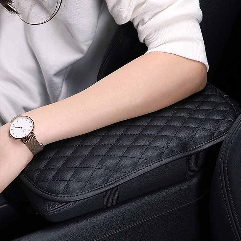 ESKONKE Car Center Console Cover, PU Leather Armrest Pad Cover, Universal Car Arm Rest Seat Storage Box Mat Waterproof Non Slip Interior Accessories (Black)