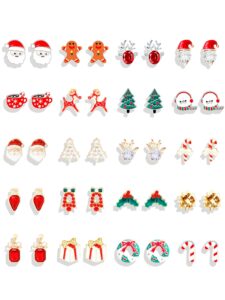 20 pairs christmas stud earrings set for teen girls christmas tree snowflake gift box snowman stocking santa claus elk stud earrings christmas gifts for women cute festive jewelry