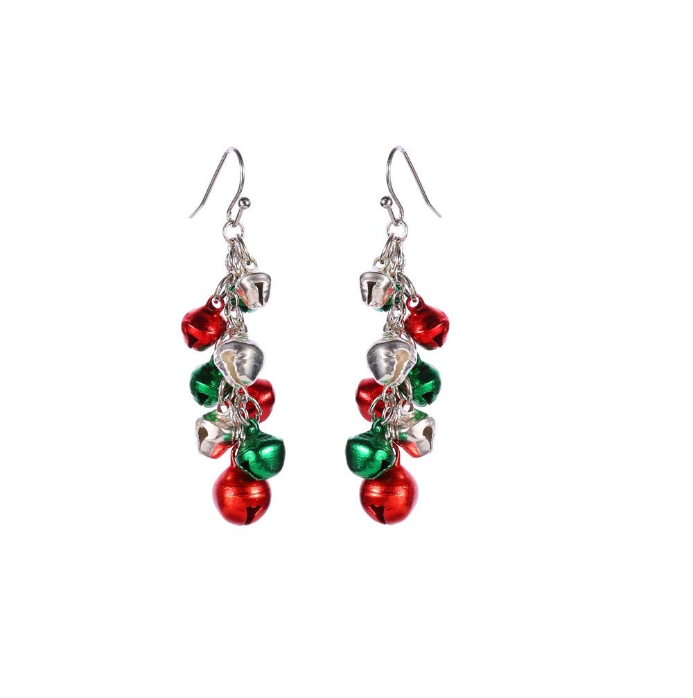 Silver Red Green Christmas Jingle Bell Tinkle Bell Cute Ornament Long Chain Dangle Earrings for Women Teen Girls Fish Hook Dangling Hanging Hypoallergenic Christmas Festival Party Jewelry Gift for Bff