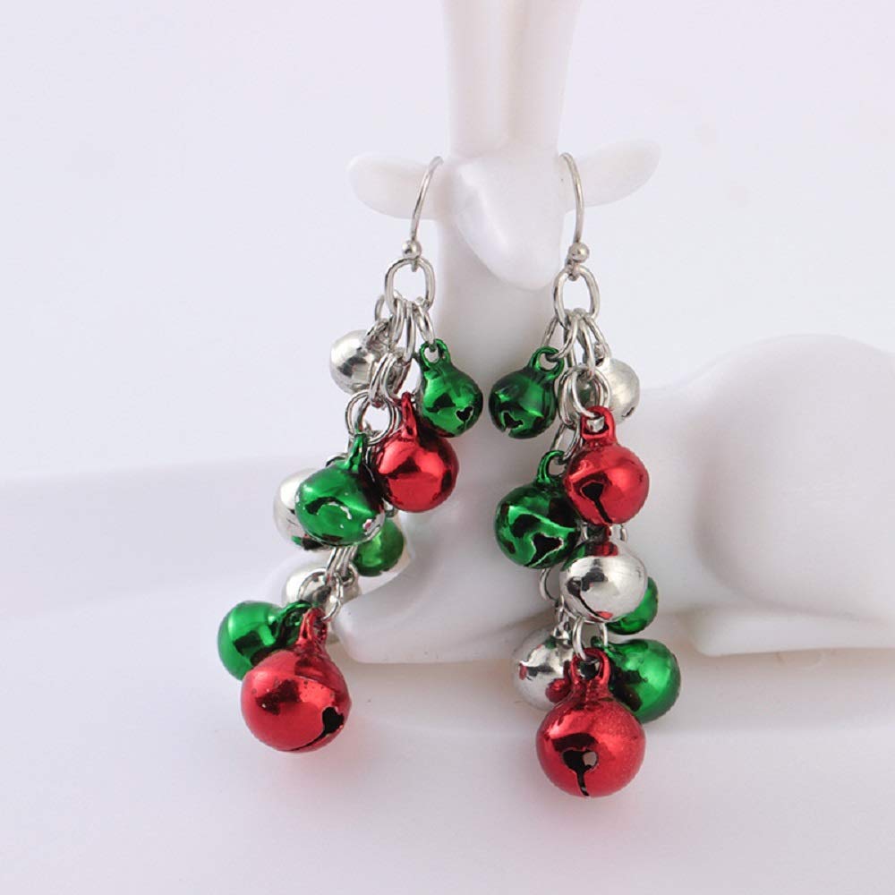 Silver Red Green Christmas Jingle Bell Tinkle Bell Cute Ornament Long Chain Dangle Earrings for Women Teen Girls Fish Hook Dangling Hanging Hypoallergenic Christmas Festival Party Jewelry Gift for Bff