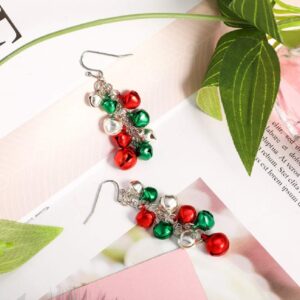 Silver Red Green Christmas Jingle Bell Tinkle Bell Cute Ornament Long Chain Dangle Earrings for Women Teen Girls Fish Hook Dangling Hanging Hypoallergenic Christmas Festival Party Jewelry Gift for Bff