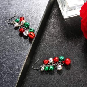 Silver Red Green Christmas Jingle Bell Tinkle Bell Cute Ornament Long Chain Dangle Earrings for Women Teen Girls Fish Hook Dangling Hanging Hypoallergenic Christmas Festival Party Jewelry Gift for Bff