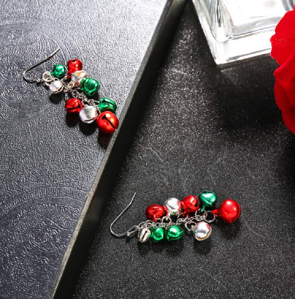 Silver Red Green Christmas Jingle Bell Tinkle Bell Cute Ornament Long Chain Dangle Earrings for Women Teen Girls Fish Hook Dangling Hanging Hypoallergenic Christmas Festival Party Jewelry Gift for Bff