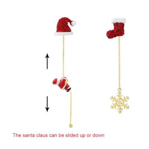 Gold Plated Snowflake Santa Claus Threader Tassel Earrings for Women Girls Sterling Silver Pins Red Crystal CZ Sock Christmas Hat Dangle Drop Christmas Tree Earring Studs Xmas Party Gifts(Snowflake)