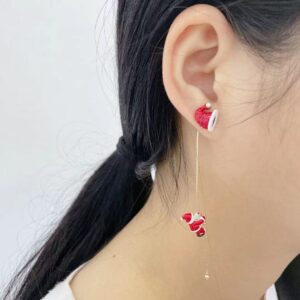 Gold Plated Snowflake Santa Claus Threader Tassel Earrings for Women Girls Sterling Silver Pins Red Crystal CZ Sock Christmas Hat Dangle Drop Christmas Tree Earring Studs Xmas Party Gifts(Snowflake)