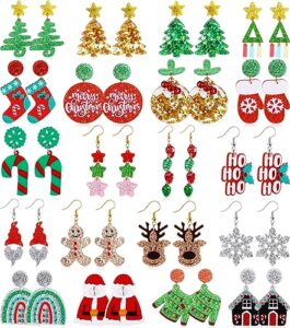 equsion 20 pairs christmas earrings for women acrylic holiday earrings drop dangle earring christmas tree gingerbread santa claus elk snowflake jewelry accessories for women