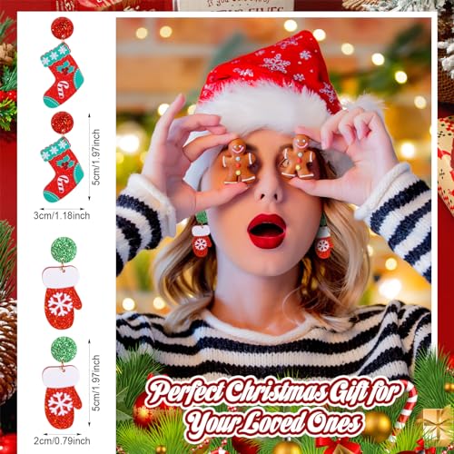 Equsion 20 Pairs Christmas Earrings for Women Acrylic Holiday Earrings Drop Dangle Earring Christmas Tree Gingerbread Santa Claus Elk Snowflake Jewelry Accessories for Women