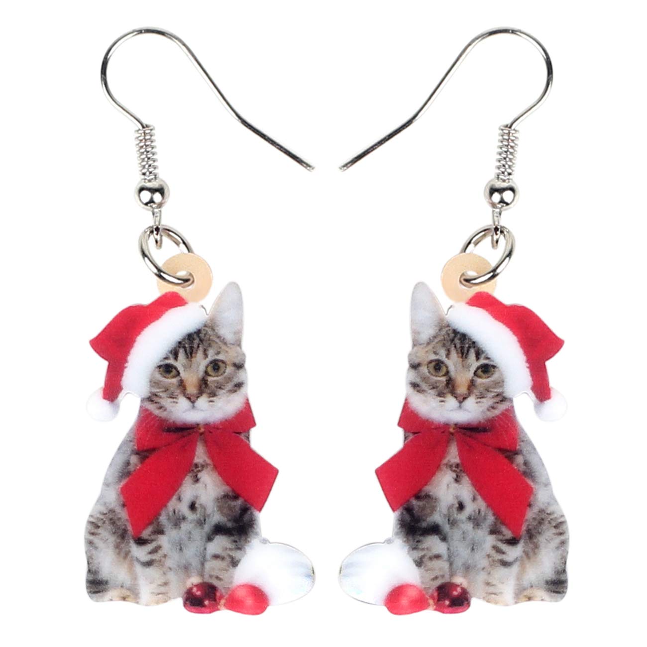 NEWEI Cute Christmas Cat Earrings Dangle Drop for Women Charm Decoration Gifts (Christmas Cat #4)