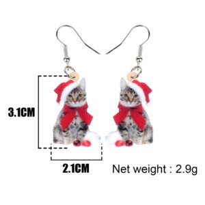 NEWEI Cute Christmas Cat Earrings Dangle Drop for Women Charm Decoration Gifts (Christmas Cat #4)