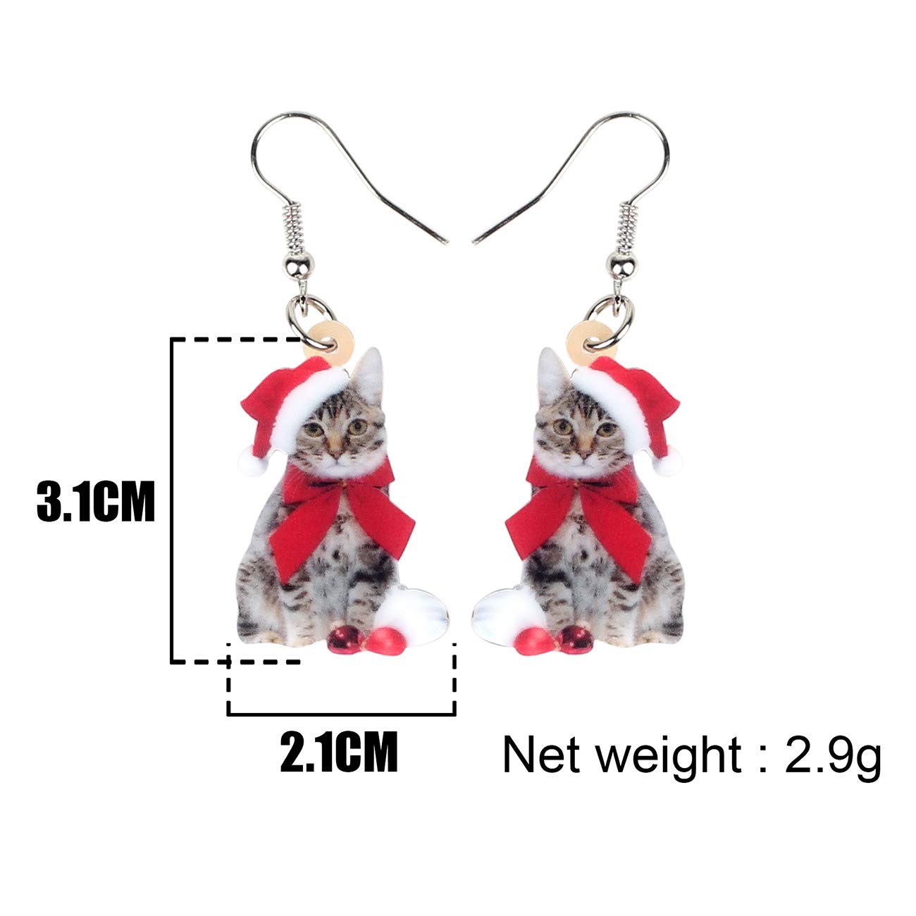 NEWEI Cute Christmas Cat Earrings Dangle Drop for Women Charm Decoration Gifts (Christmas Cat #4)