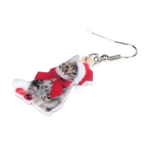 NEWEI Cute Christmas Cat Earrings Dangle Drop for Women Charm Decoration Gifts (Christmas Cat #4)