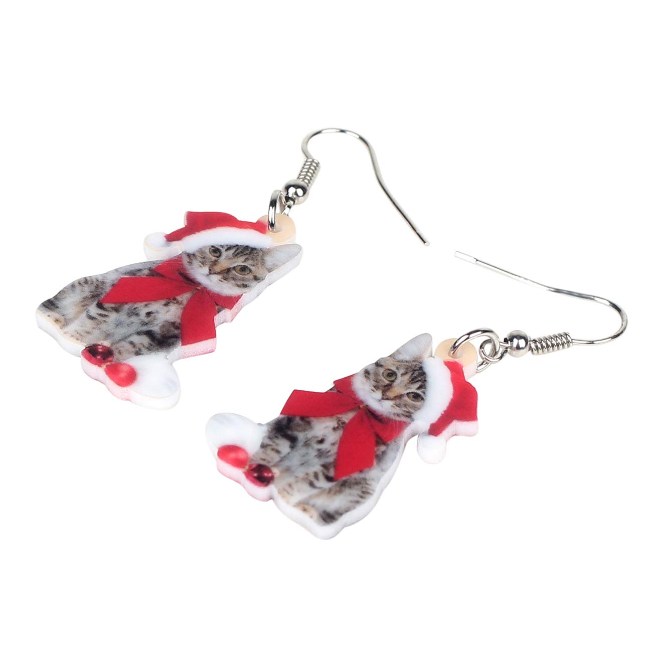 NEWEI Cute Christmas Cat Earrings Dangle Drop for Women Charm Decoration Gifts (Christmas Cat #4)