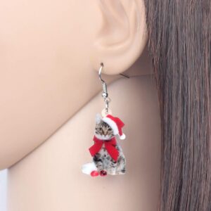 NEWEI Cute Christmas Cat Earrings Dangle Drop for Women Charm Decoration Gifts (Christmas Cat #4)