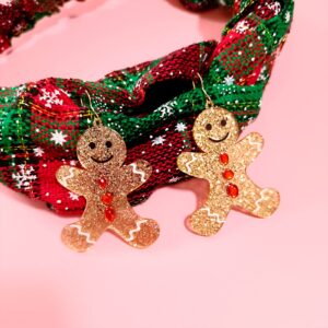 Christmas Gingerbread Man Charm Dangle Drop Earrings Glitter Gold Acrylic Resin Fashion Statement Jewelry Holiday Gift Set Women Xmas Party Favors Decor Accessories