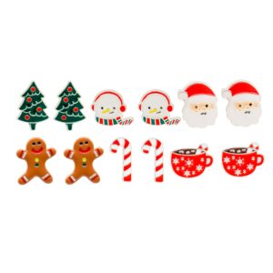 6-16 pair christmas earrings for women cute funny christmas earrings for women bow tree santa holiday earrings for christmas gifts (6pair, zinc alloy)