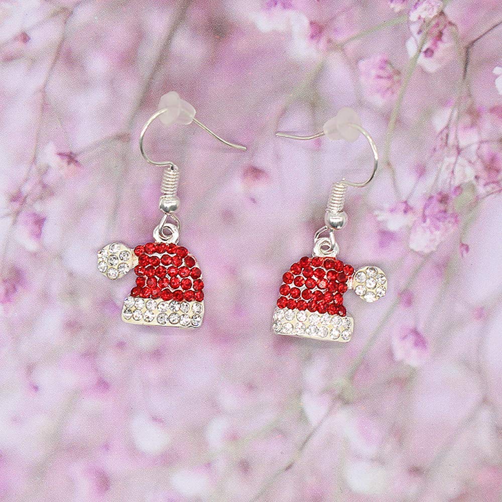 Christmas Dangle Stud Earrings Holiday Party Drop Earrings Enamel Crystal Santa Claus Bell Hat Earring Cute Christmas Costume Jewelry Women (Christmas hat earring)