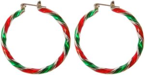 candy christmas ornament wreath twist hoop earrings for women teen girls sensitive ears dainty red green colorful huggie hoops 30mm party holiday gifts for thanksgiving new year best friend daughter