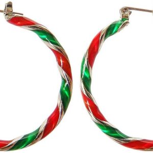 Candy Christmas Ornament Wreath Twist Hoop Earrings for Women Teen Girls Sensitive Ears Dainty Red Green Colorful Huggie Hoops 30mm Party Holiday Gifts for Thanksgiving New Year Best Friend Daughter