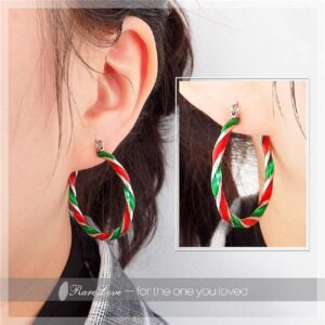 Candy Christmas Ornament Wreath Twist Hoop Earrings for Women Teen Girls Sensitive Ears Dainty Red Green Colorful Huggie Hoops 30mm Party Holiday Gifts for Thanksgiving New Year Best Friend Daughter