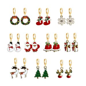 just follow 10 pairs christmas hoop huggie earrings for women christmas stud earrings christmas trees bells snowflakes earrings for girls thanksgiving xmas holiday jewelry (10 pairs-gold)