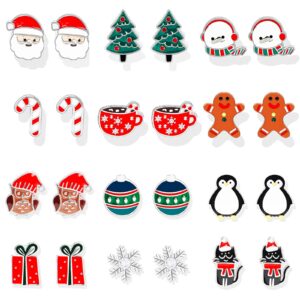 9-21 pairs christmas stud earrings set christmas earrings for women christmas tree snowflake candy snowman penguin stud earrings for teen girls christmas gifts