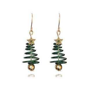 underleaf cute vintage christmas snowman earrings for womens girls, xmas holiday jewelry drop dangle earrings (christmas tree)