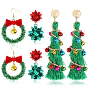 nvenf christmas earrings for women xmas wreath bow earrings long tassel christmas tree earrings festive gifts for women holiday accessory (style a - christmas tree)