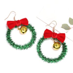 NVENF Christmas Earrings for Women Xmas Wreath Bow Earrings Long Tassel Christmas Tree Earrings Festive Gifts for Women Holiday Accessory (Style A - Christmas Tree)