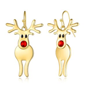 tovaba stainless steel gold xmas reindeer earring, hypoallergenic nickel free, lightweight christmas gift for women and girls